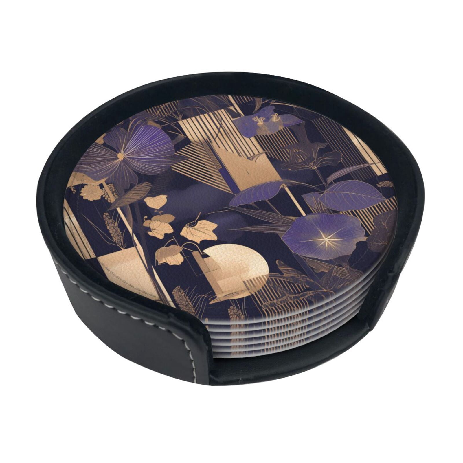 6 Pce Leather Coasters 3.9in With Coasters Storage Box Antifouling And ...