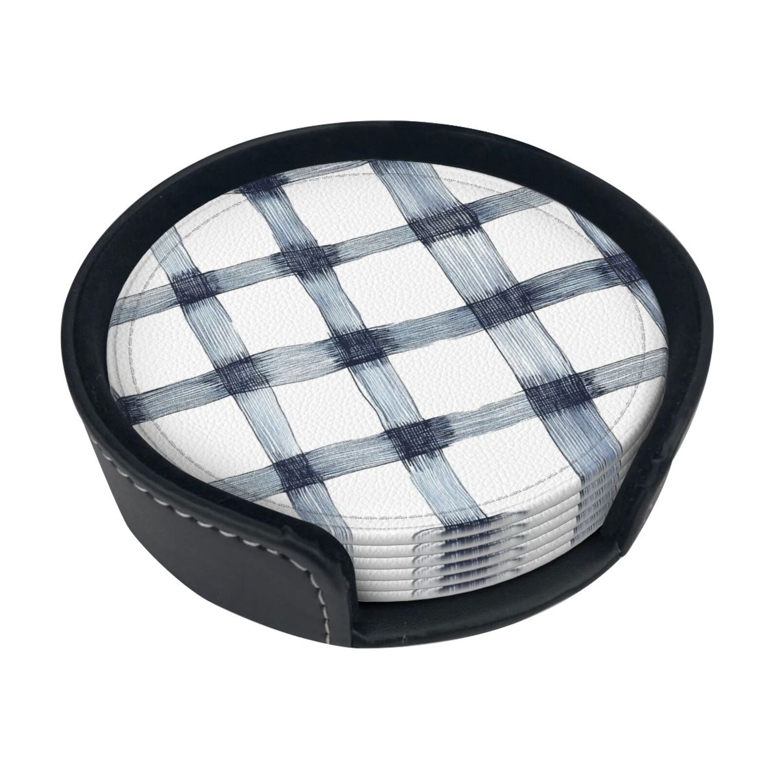 6 Pce Leather Coasters 3.9in With Coasters Storage Box Antifouling And ...