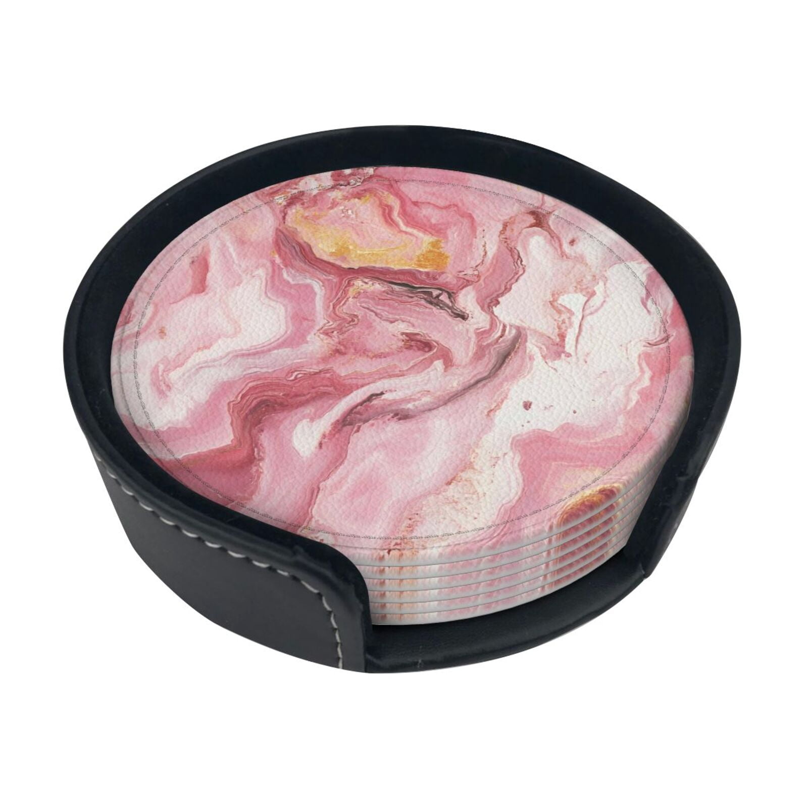 6 Pce Leather Coasters 3.9in With Coasters Storage Box Antifouling And ...