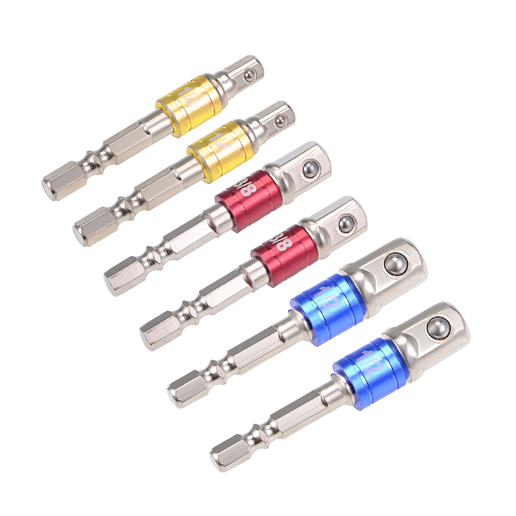 6 Pcs 1/4", 3/8", 1/2" Driver Extension Impact Grade Socket Adapter Set, 1/4” Hex Shank Bit for ...