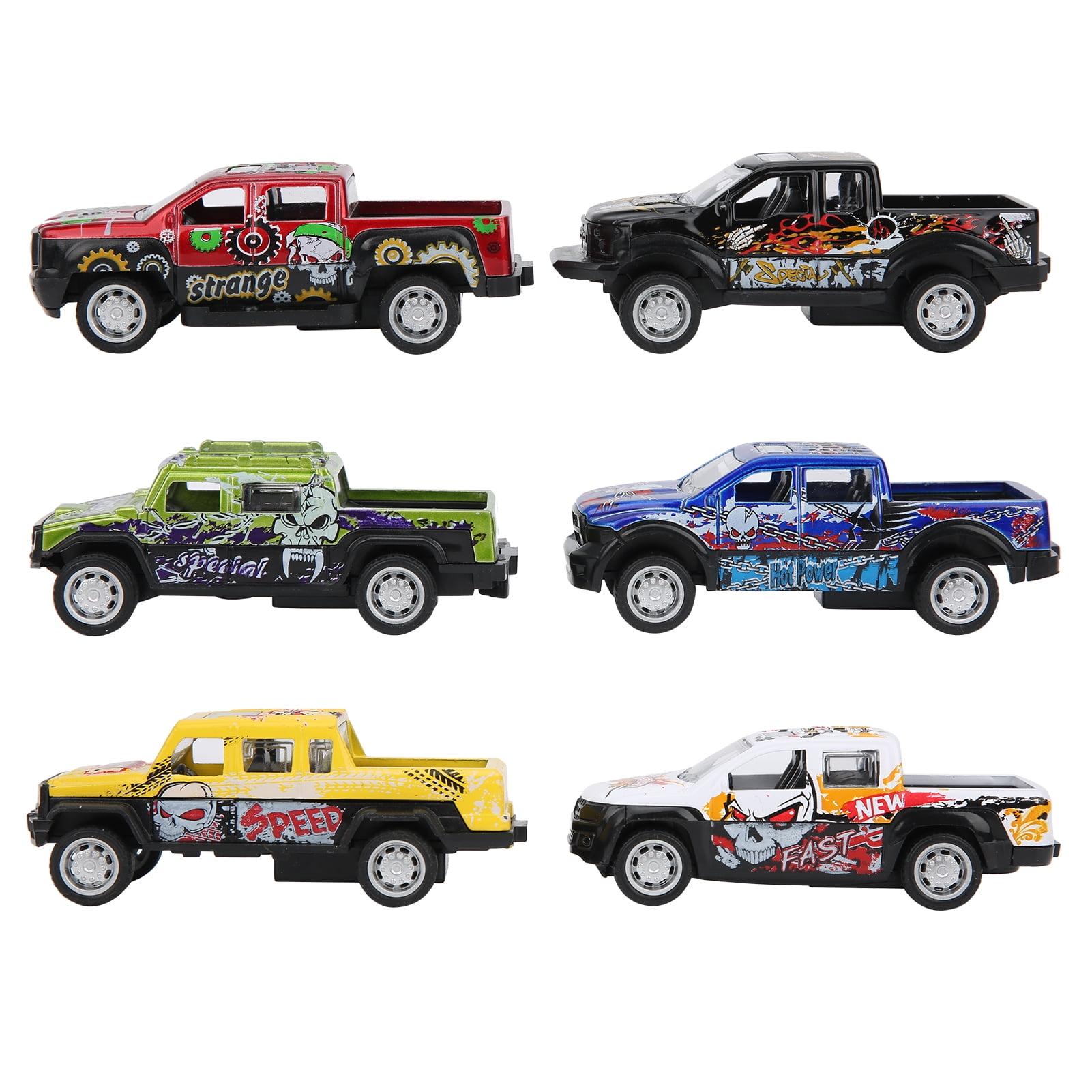 6 Pcs 1:64 Car Model Simulation Alloy Pickup Vehicle Set Pickup Truck ...