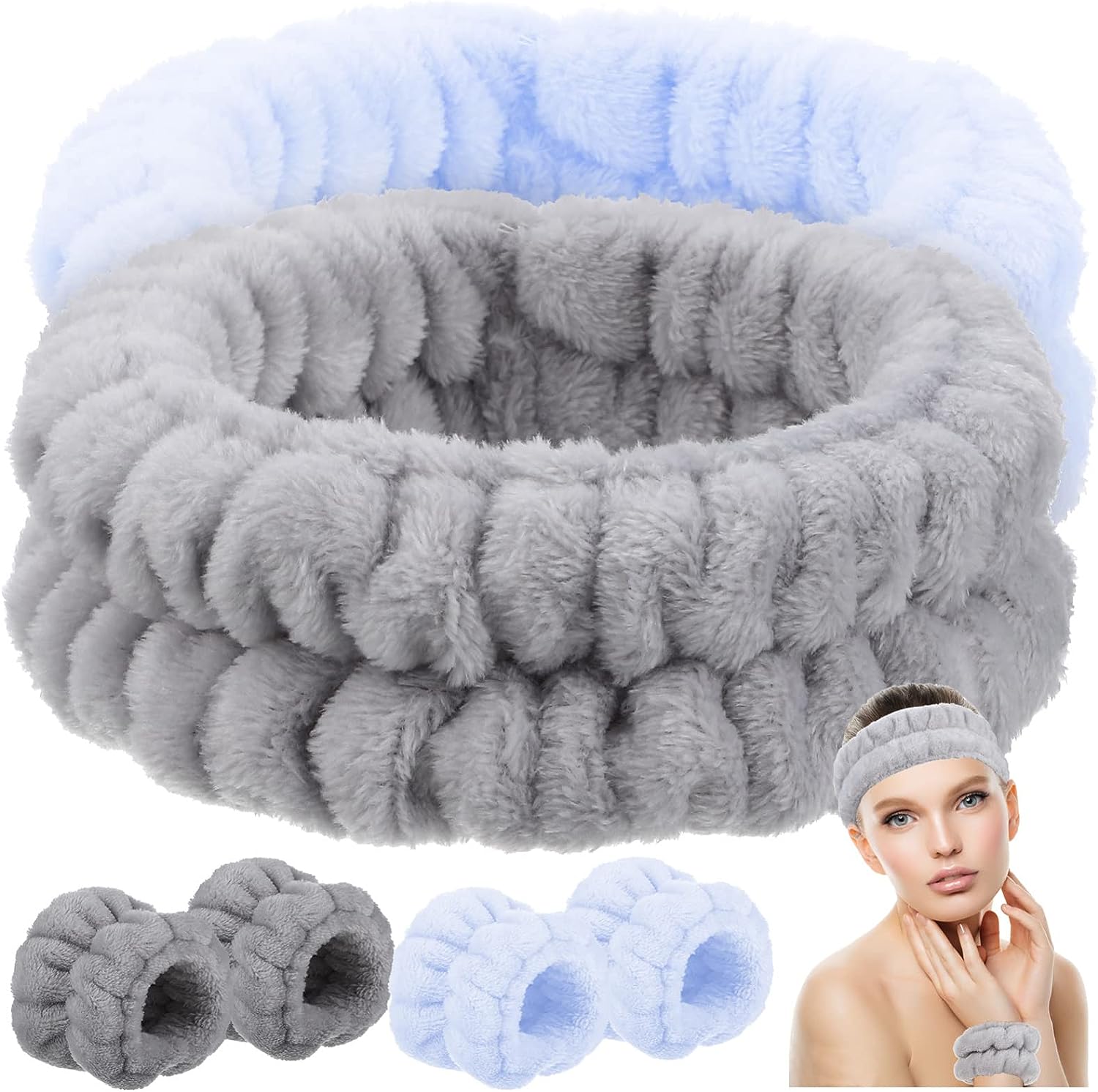 6 Pcs 1 Set Spa Headband Wrist Washband Scrunchies Set Face Washing for ...