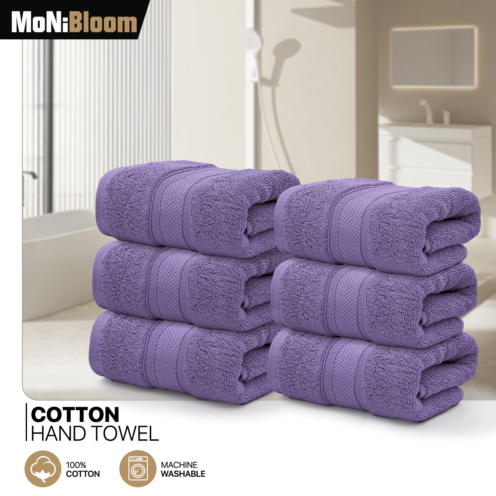 6 Pcs 100% Cotton Soft Hand Towel Set 16"x28" High Absorbent 600 GSM ...