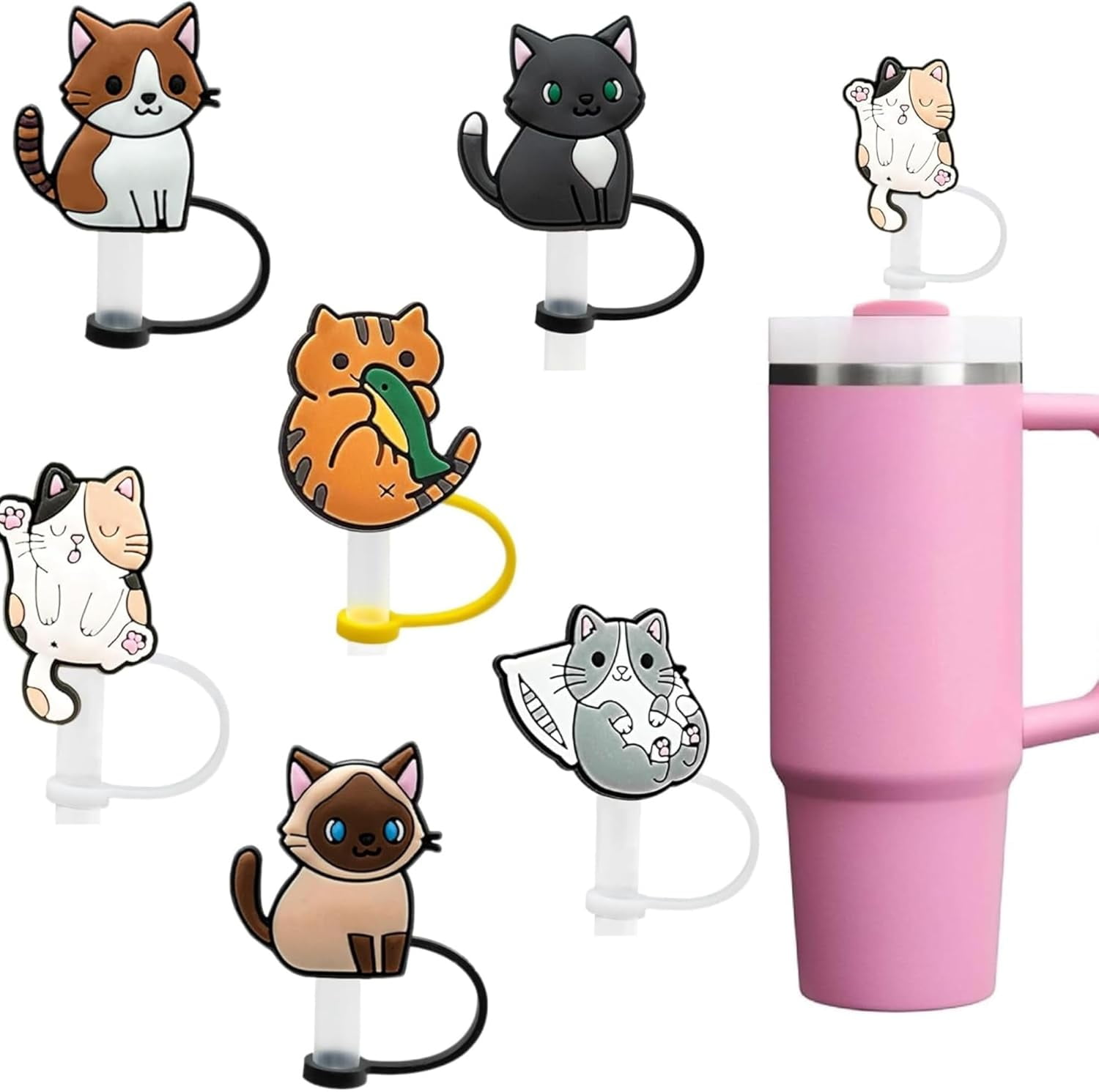 6 Pcs 10mm Cat Straw Covers for Stanley Cup, Reusable Cat Straw Toppers ...