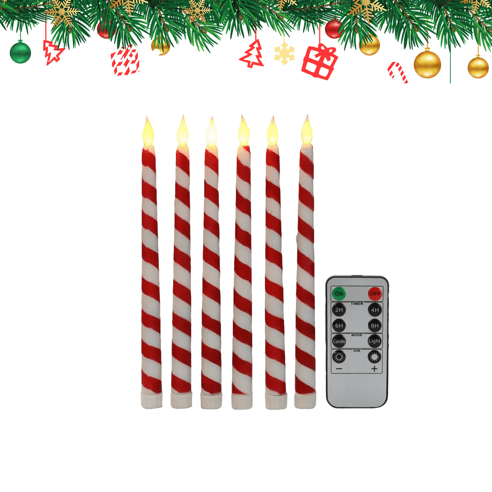 6 Pcs 11 Inch Christmas Flameless Taper Candles Sticks - Glitter Candy ...