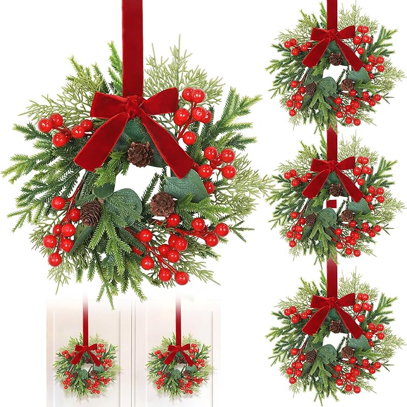 6 Pcs 11" Small Christmas Wreaths for Windows Kitchen Cabinets, Mini ...