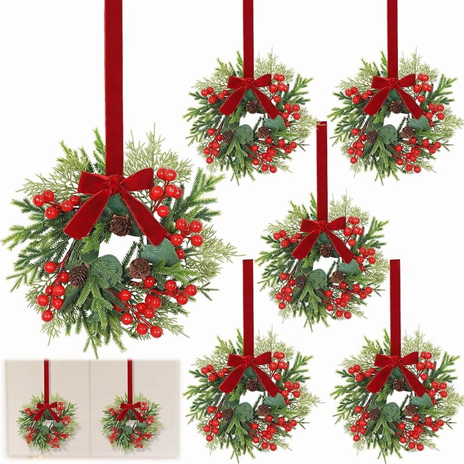 6 Pcs 11" Small Christmas Wreaths for Windows Kitchen Cabinets, Mini ...