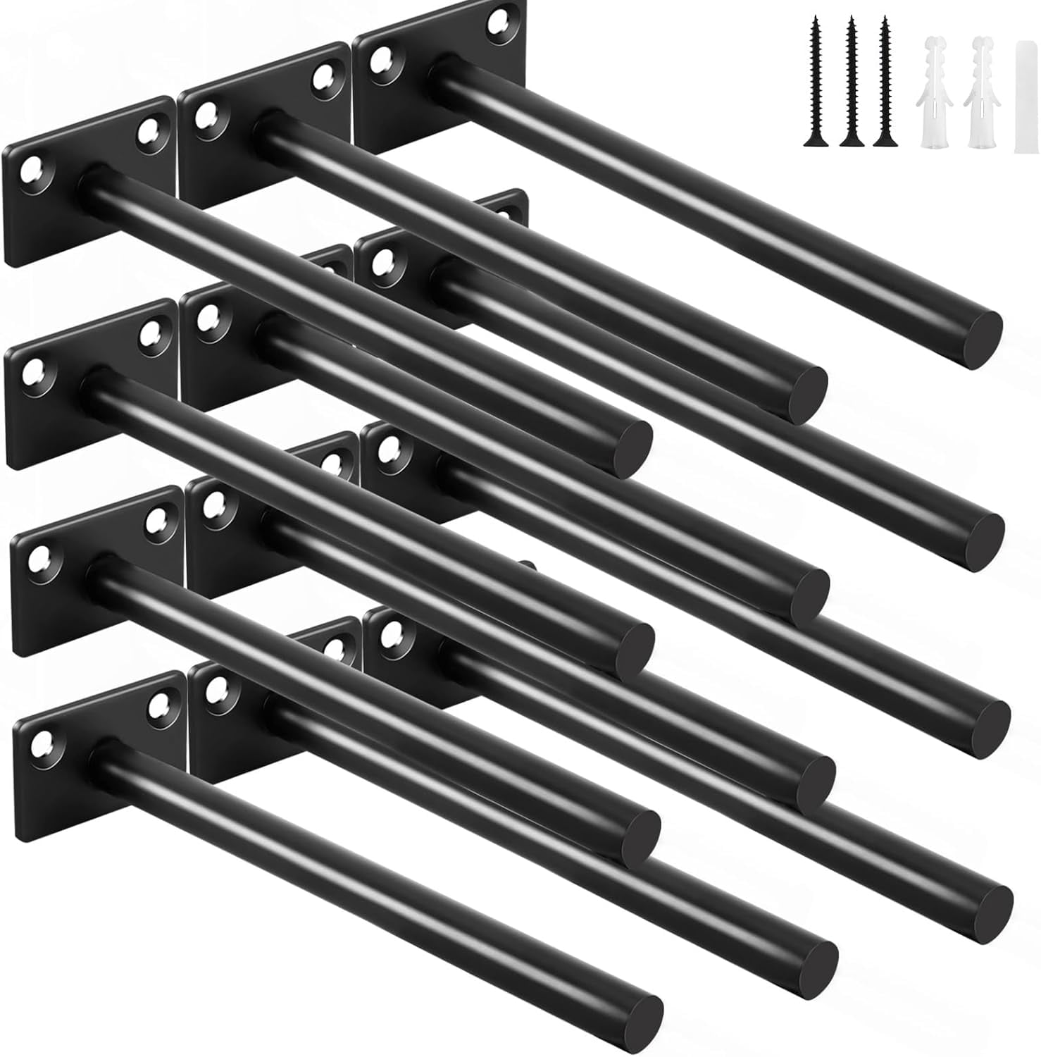 6 Pcs 12" Black Solid Steel Floating Shelf Bracket Blind Shelf Supports ...