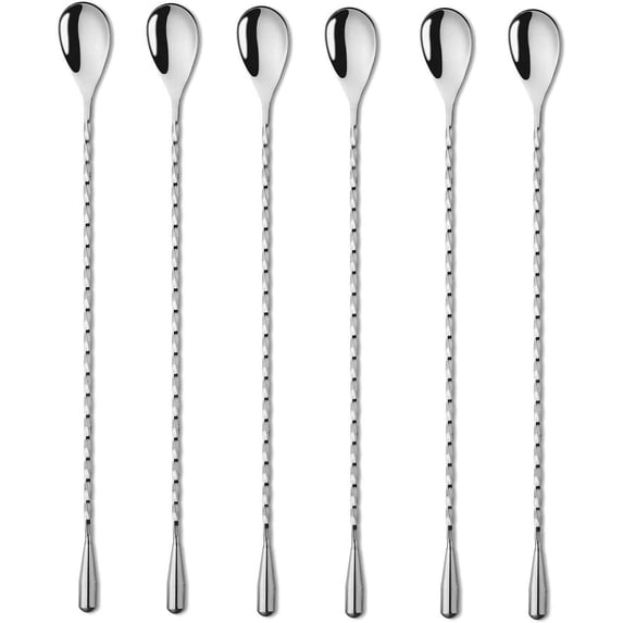 6 Pcs 12 Inch Bar Mixing Spoon Cocktail Spoon Stainless Steel Bar Long ...