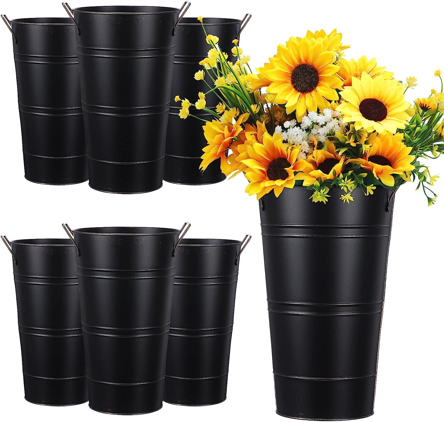 6 Pcs 12 Inch Galvanized Metal Vase, French Flower Bucket for Cut ...