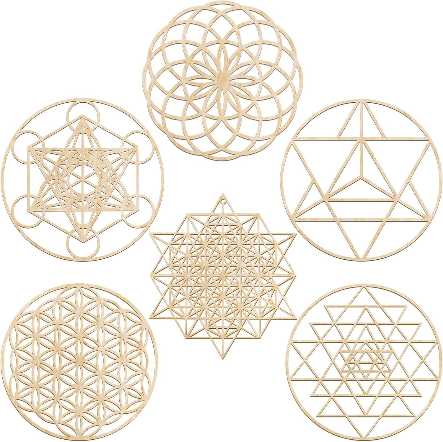 6 Pcs 12 Inch Sacred Geometry Wood Wall Art Set Zen Metatron Cube Home ...