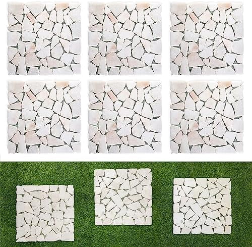 6 Pcs 12 Inch Stepping Stones Outdoor Square Marble Riverstone ...