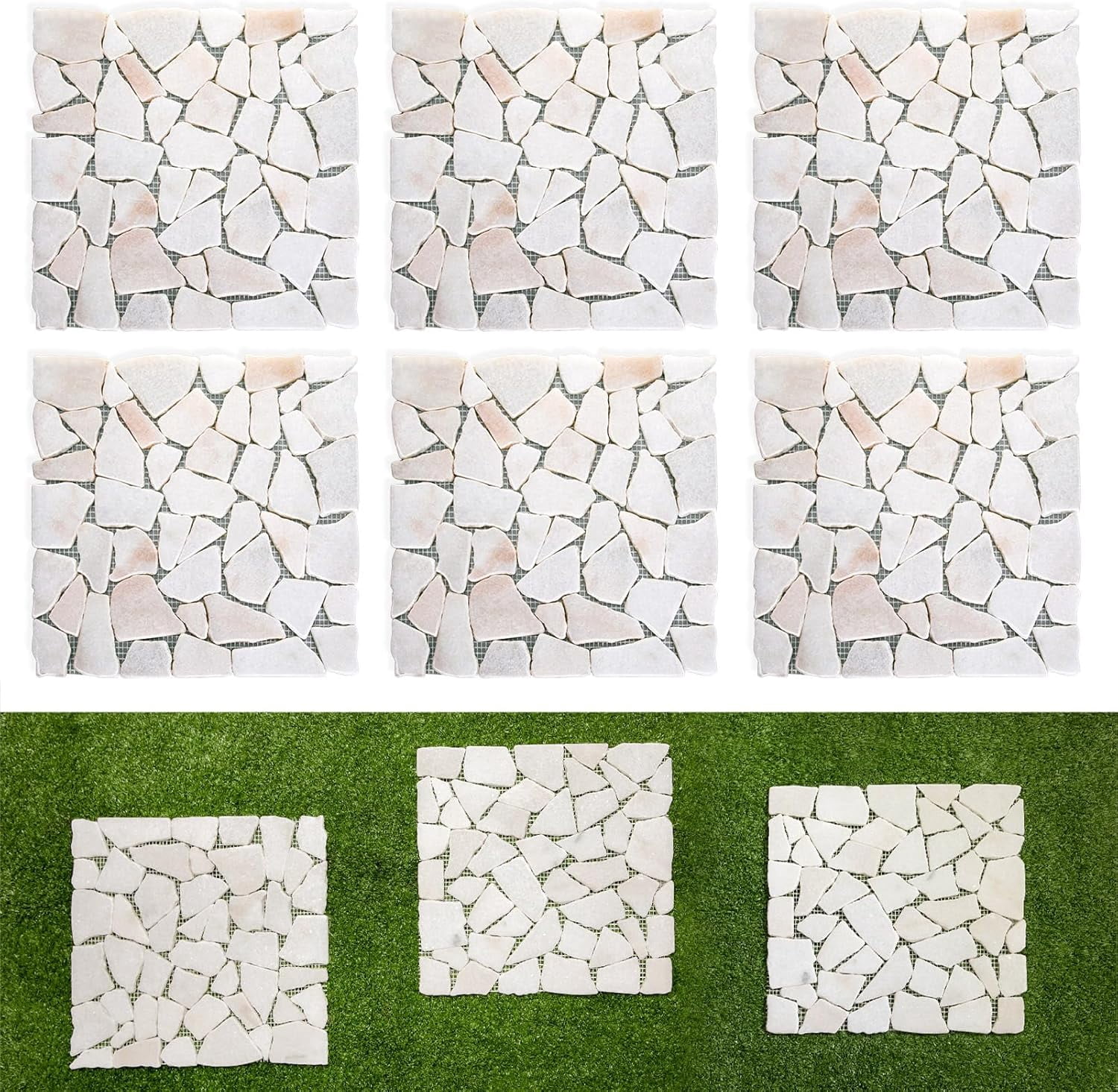 6 Pcs 12 Inch Stepping Stones Outdoor Square Marble Riverstone ...