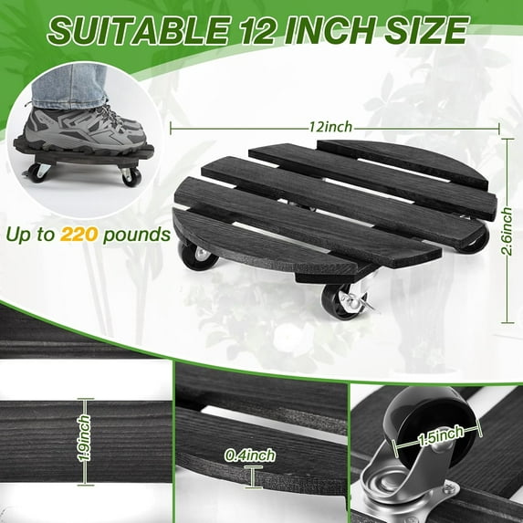 6 Pcs 12 Inch Wood Plant Stand with Wheels, 220 Lbs Heavy Duty Plant ...