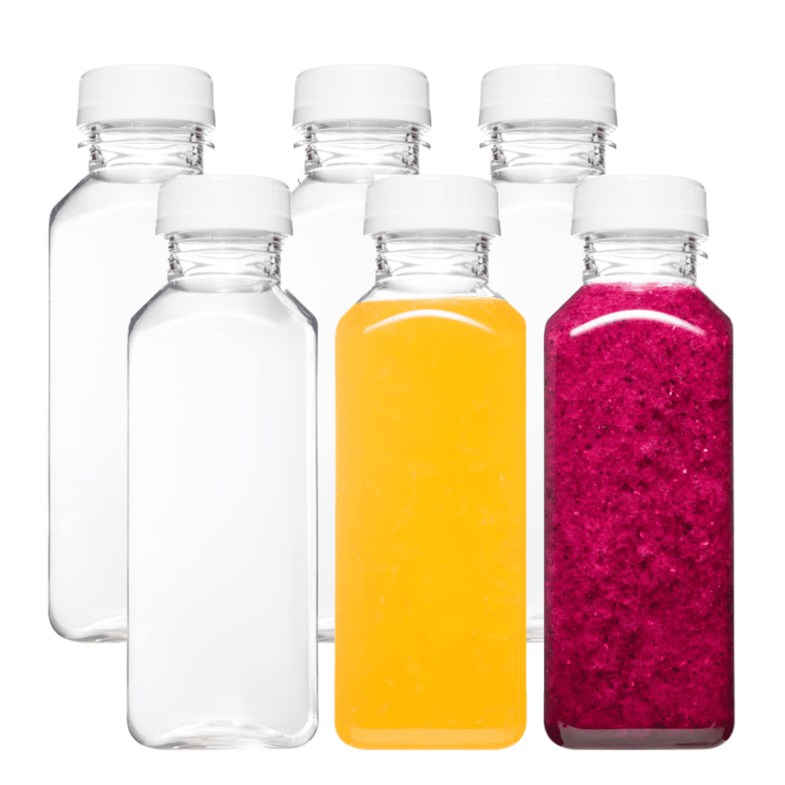 6 Pcs 12 OZ Empty Plastic Juice Bottles with Lids, Reusable Drink ...