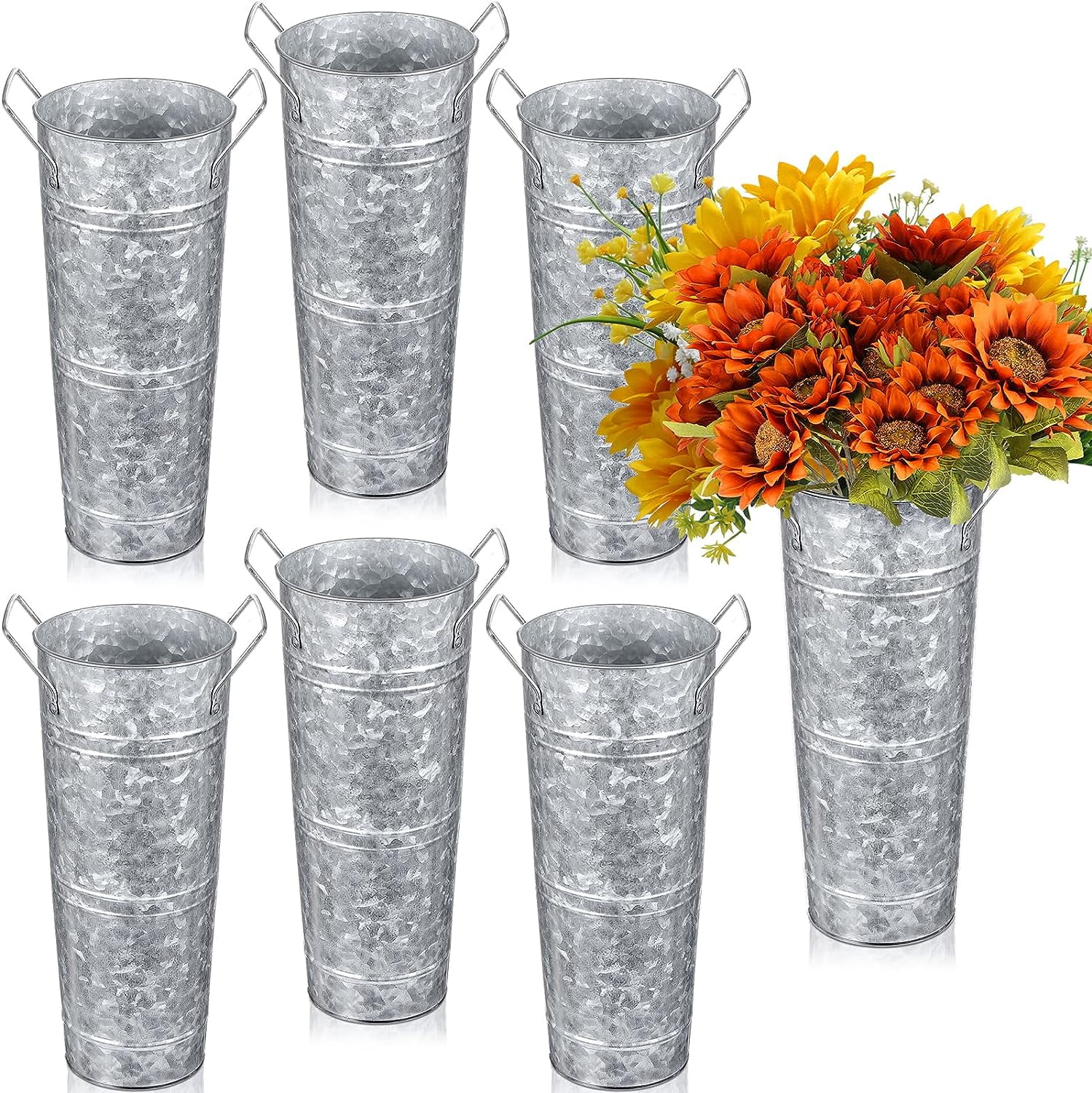 6 Pcs 13.8 Inch Fall Galvanized Metal Vase Large Flower Buckets Bulk ...
