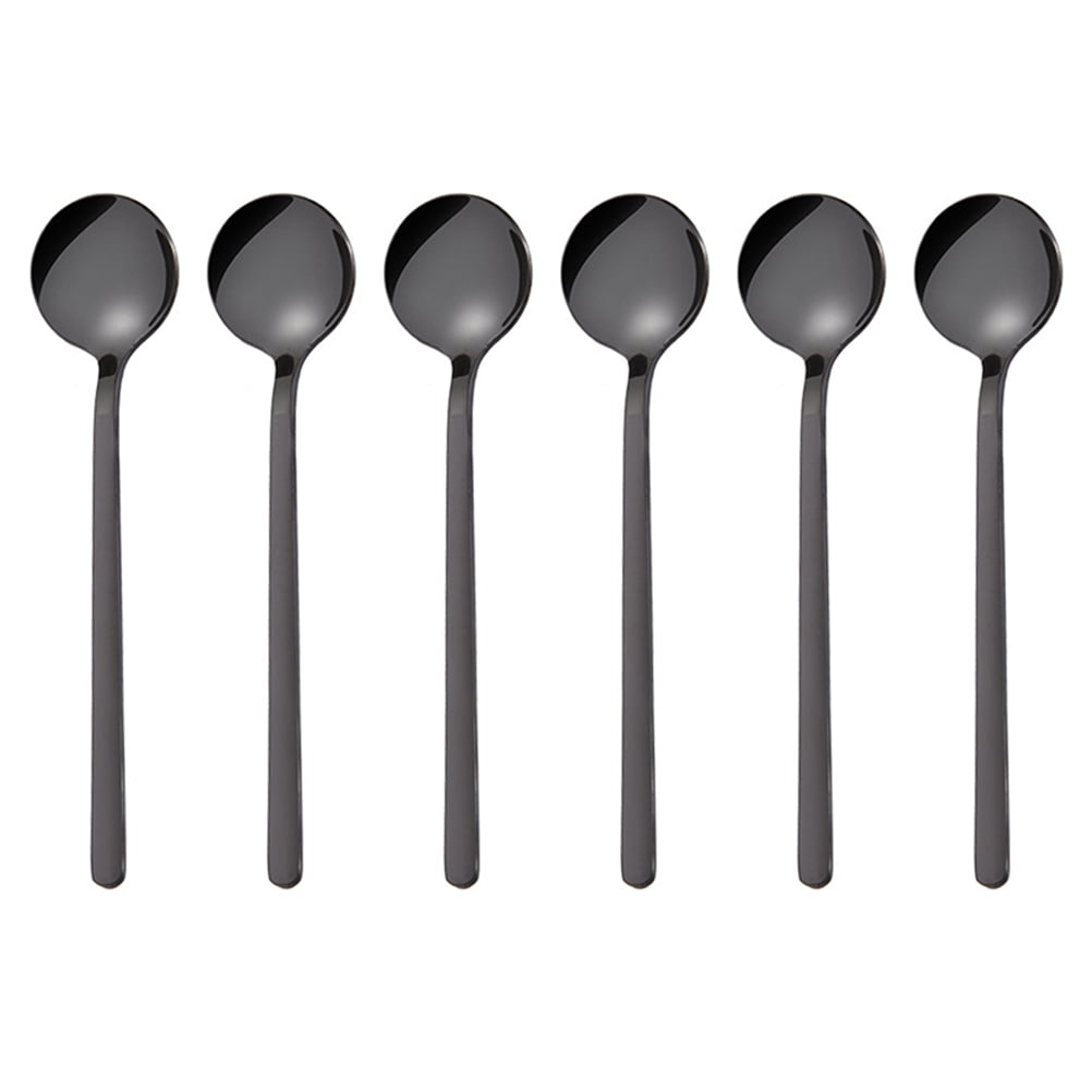 6 Pcs 13CM Stainless Steel Round Spoon Mini Long Handle Teaspoons ...
