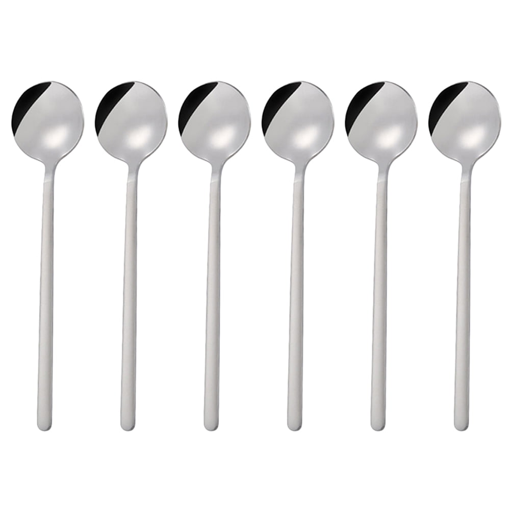 6 Pcs 13CM Stainless Steel Round Spoon Mini Long Handle Teaspoons ...