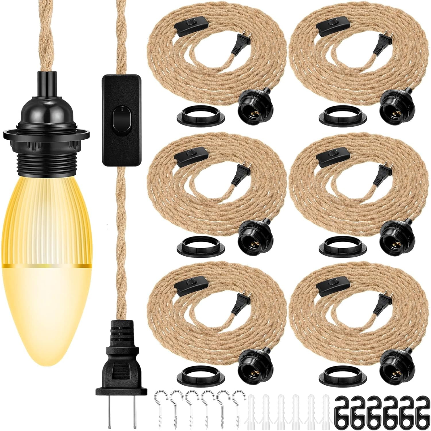 6 Pcs 15 Ft Pendant Light Cord lamp kit Vintage Ceiling Hanging Lights ...
