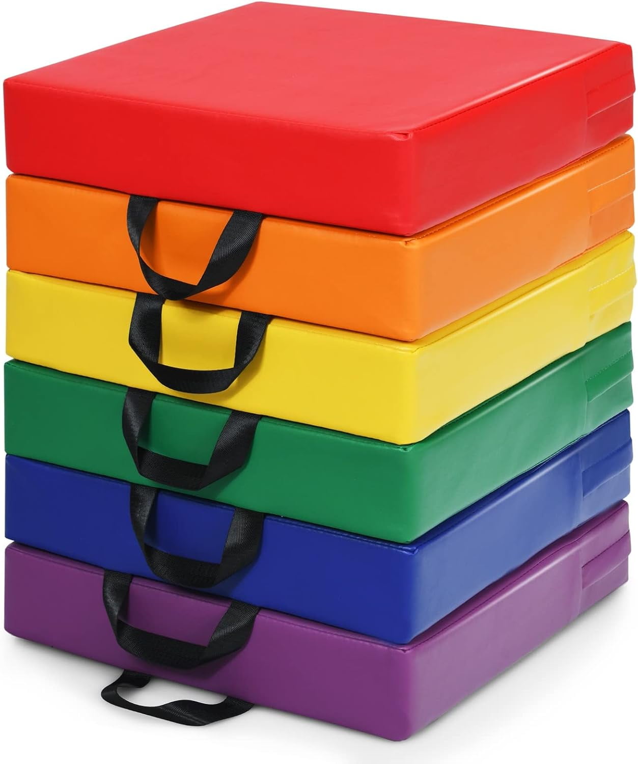 6 Pcs 15'' Kids Floor Cushions with Handles, 3'' Thick Foam Circle ...