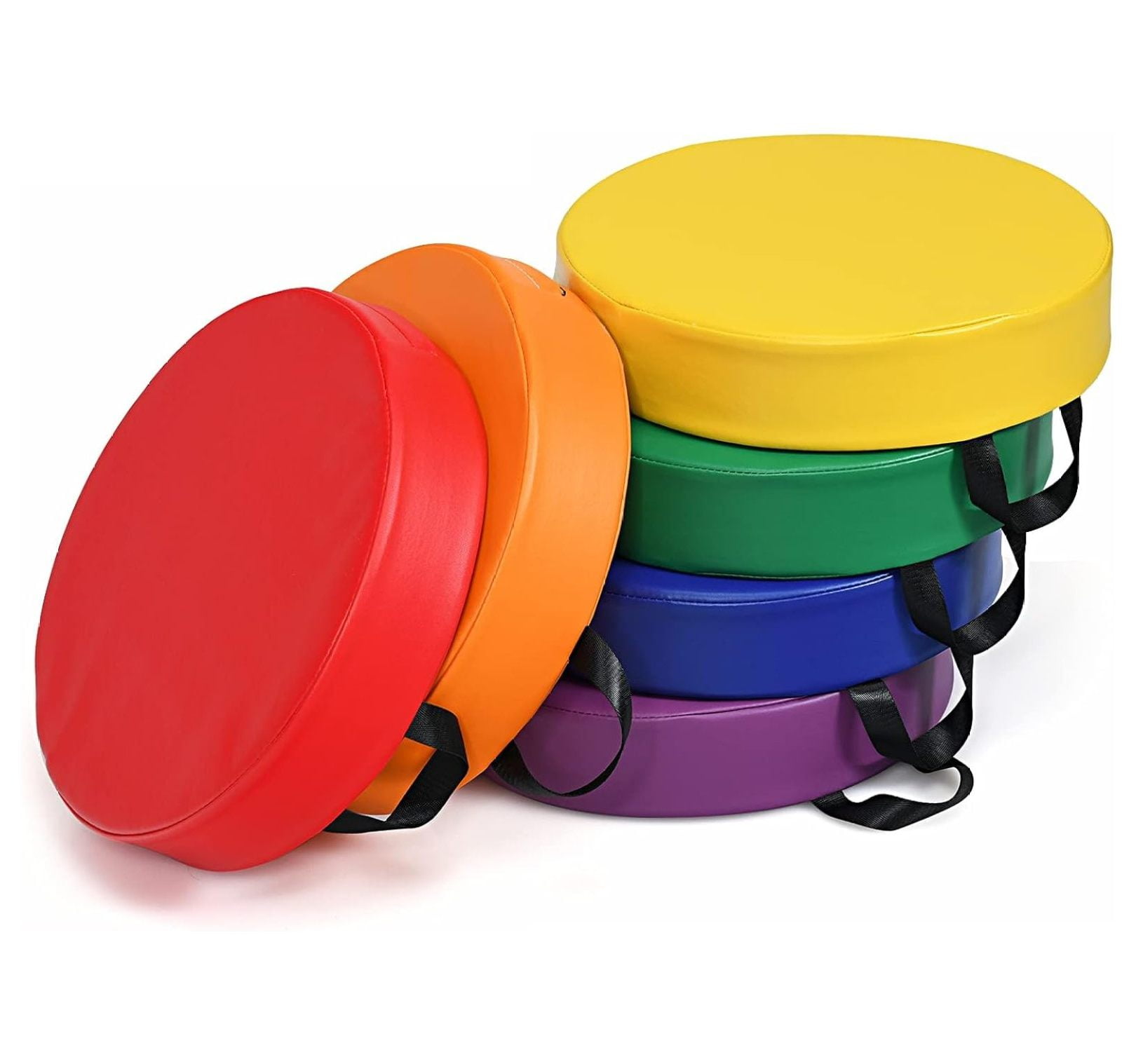 6 Pcs 15'' kids Floor Cushions with Handles, 3'' Thick Foam Circle ...