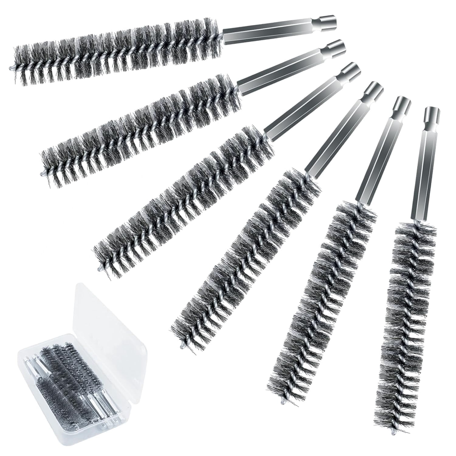6 Pcs 15mm Stainless Steel Pipe Brush for Electric Drill Cleaning hex ...