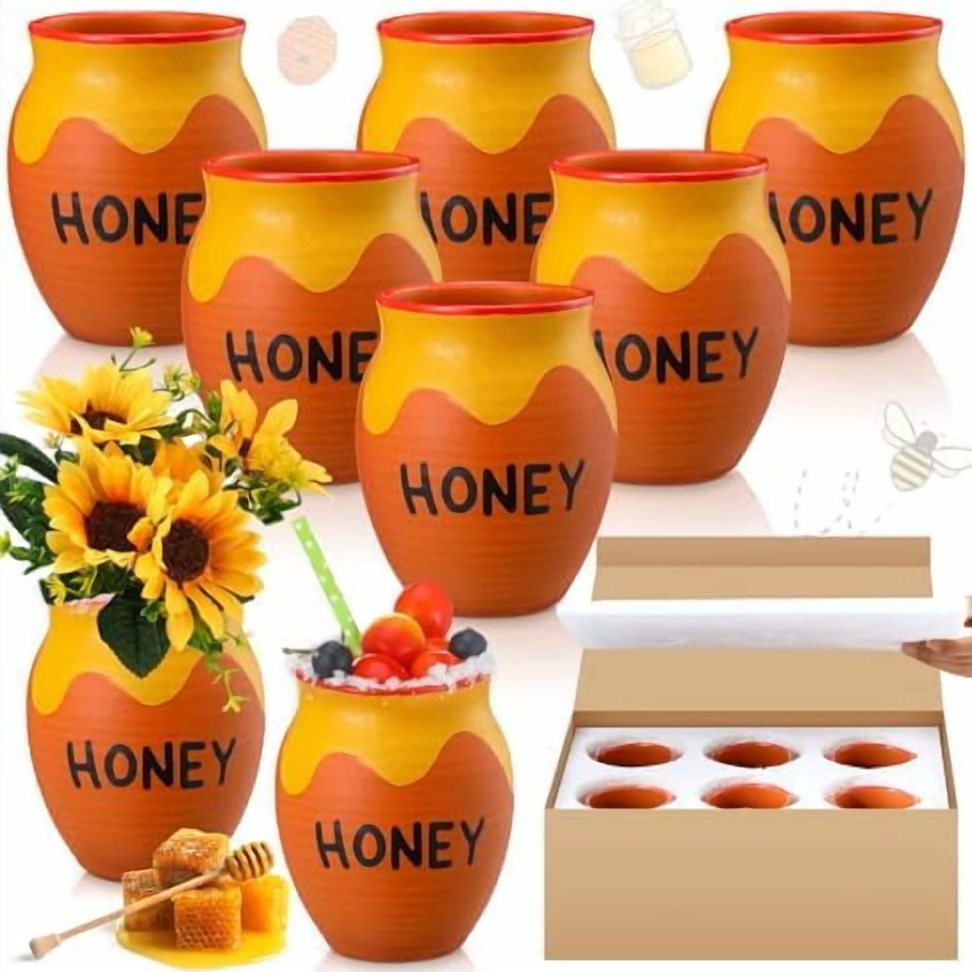 6 Pcs 16 oz Honey Painted Clay Pot Honey Jars for Bee Themed Baby ...