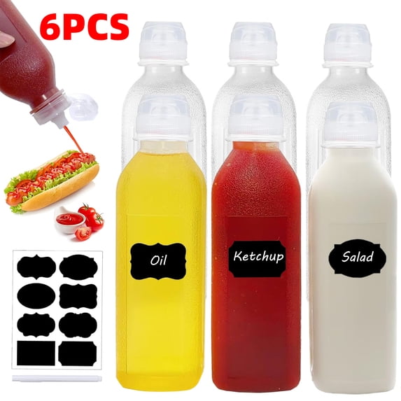 6 Pcs 17 oz Inverted Plastic Squeeze Bottles, Refillable Tip Condiment ...