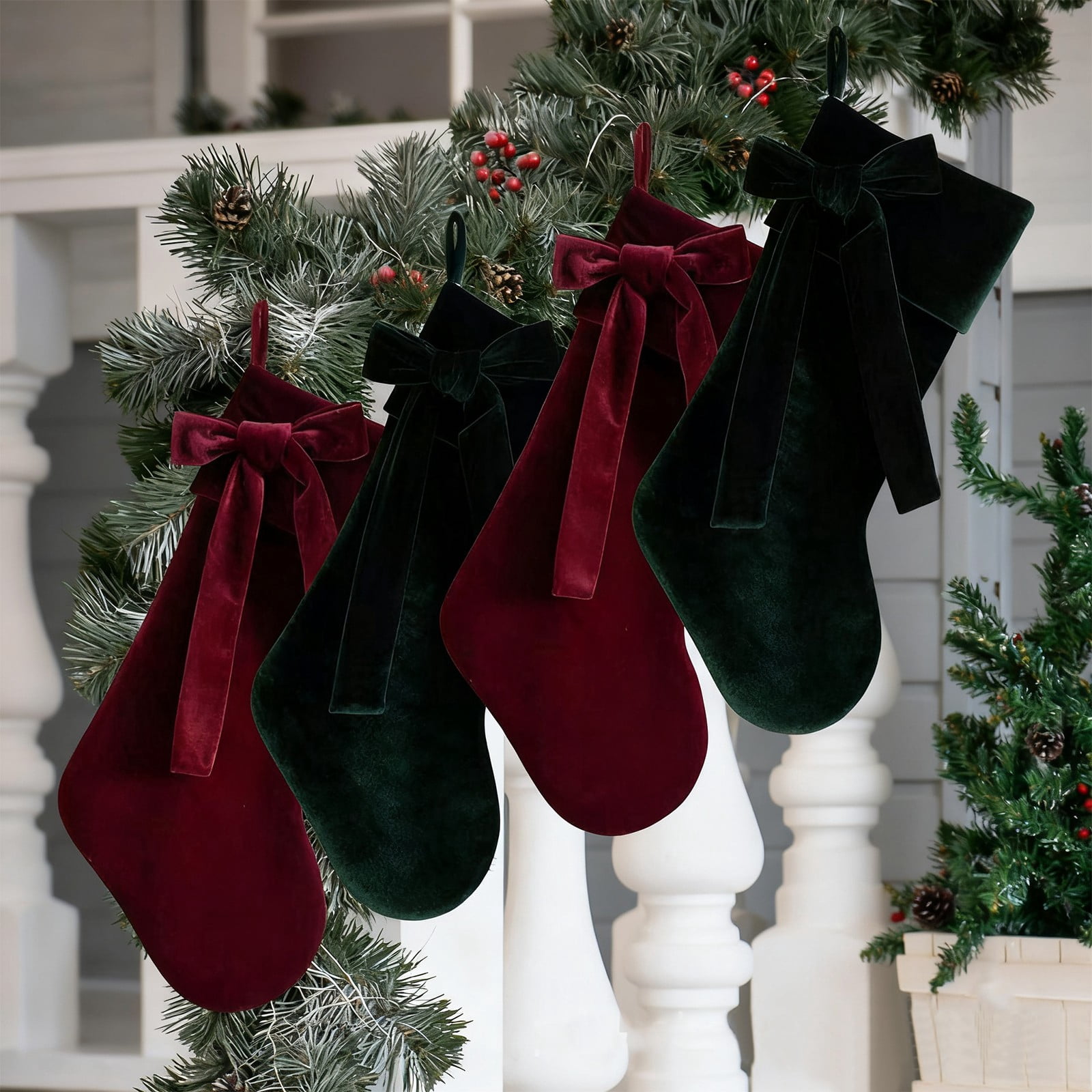 6 Pcs 18" Farmhouse Velvet Christmas Stockings, Large Rustic Stockings ...