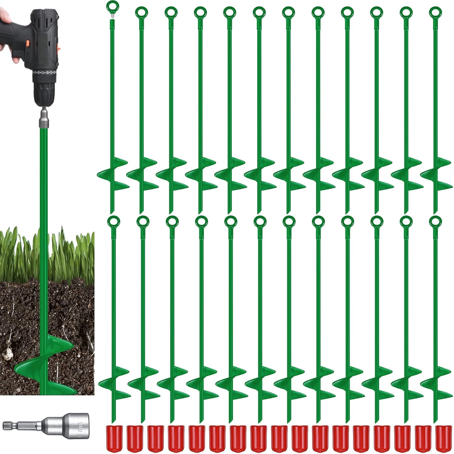 6 Pcs 18 Inch Ground Anchor Spiral Blade Heavy Duty Earth Anchors Swing ...