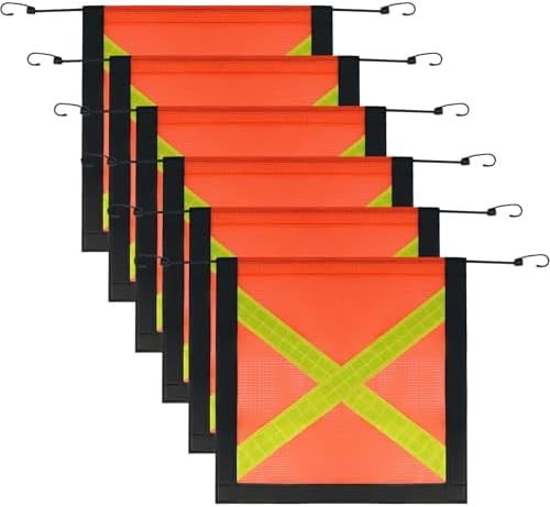 6 Pcs 18" x 18" Safety Flags for Truck with Bungee Core and Reflective ...