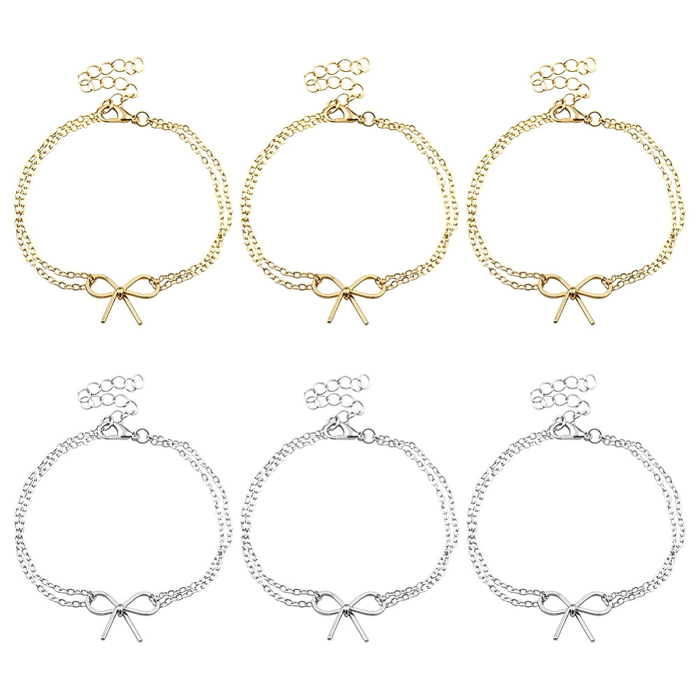 6 Pcs 2 Colors Knot Bracelets Gold Knot Link Bracelets Bowtie Ribbon ...