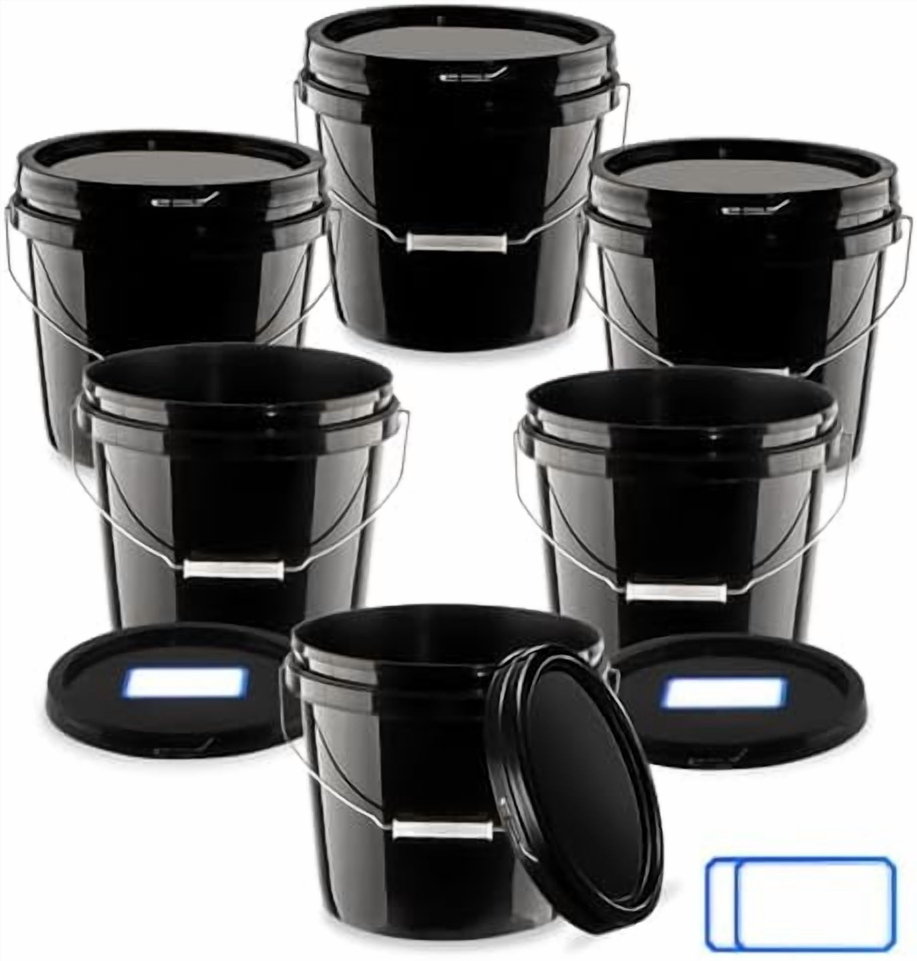 6 Pcs 2 Gallon Black Bucket with Lid and Handle, Large Plastic Storage ...