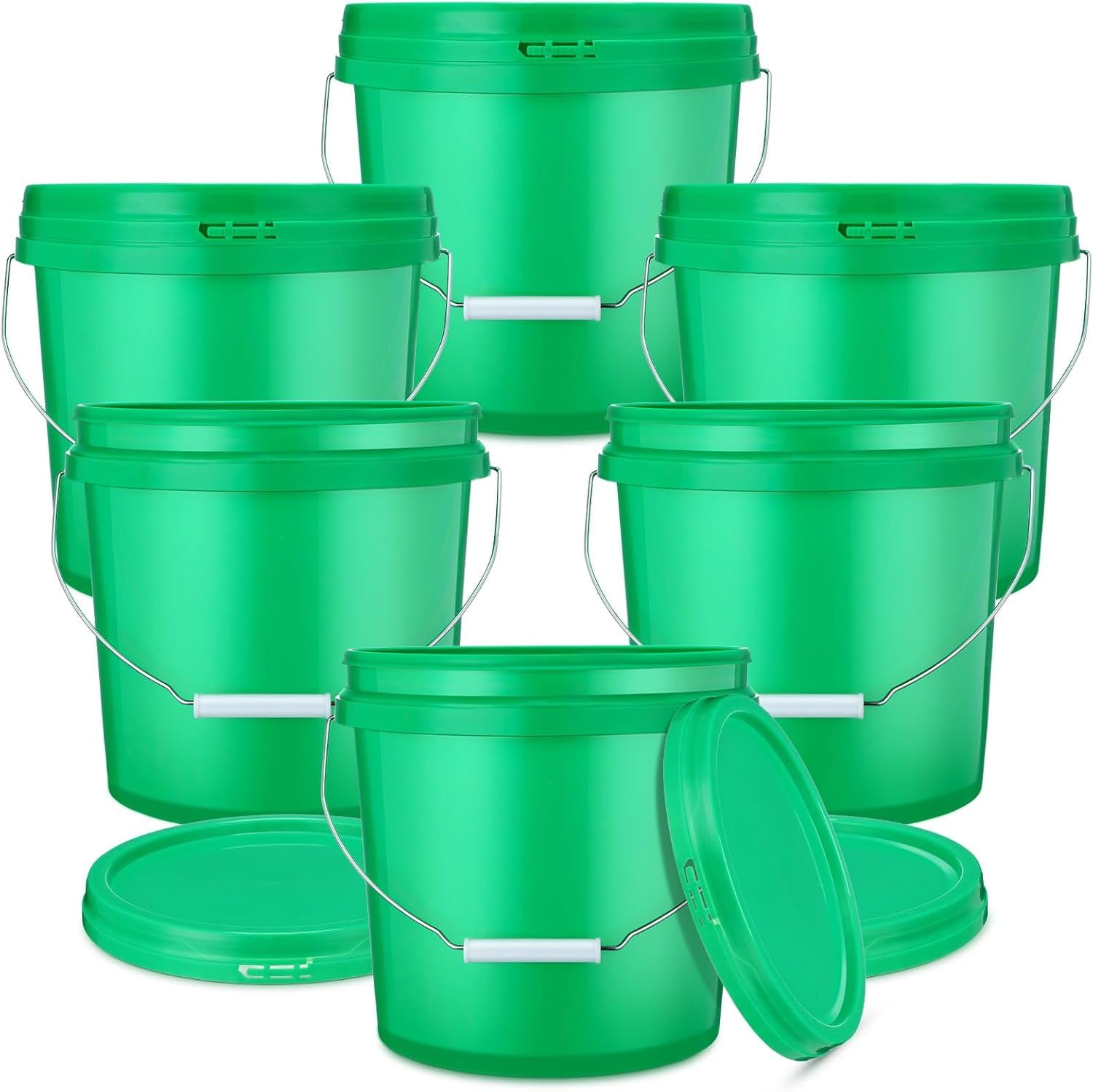 6 Pcs 2 Gallon Plastic Bucket Pail Container with Lid Heavy Duty ...
