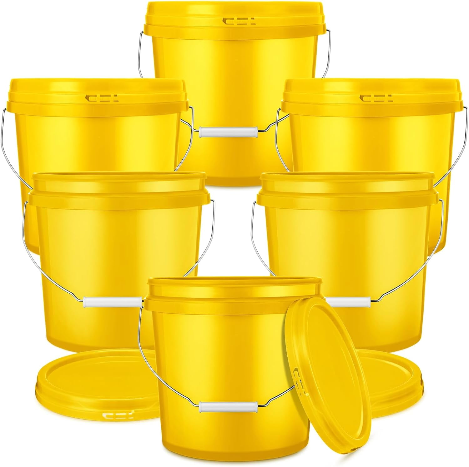 6 Pcs 2 Gallon Plastic Bucket Pail Container with Lid Heavy Duty ...