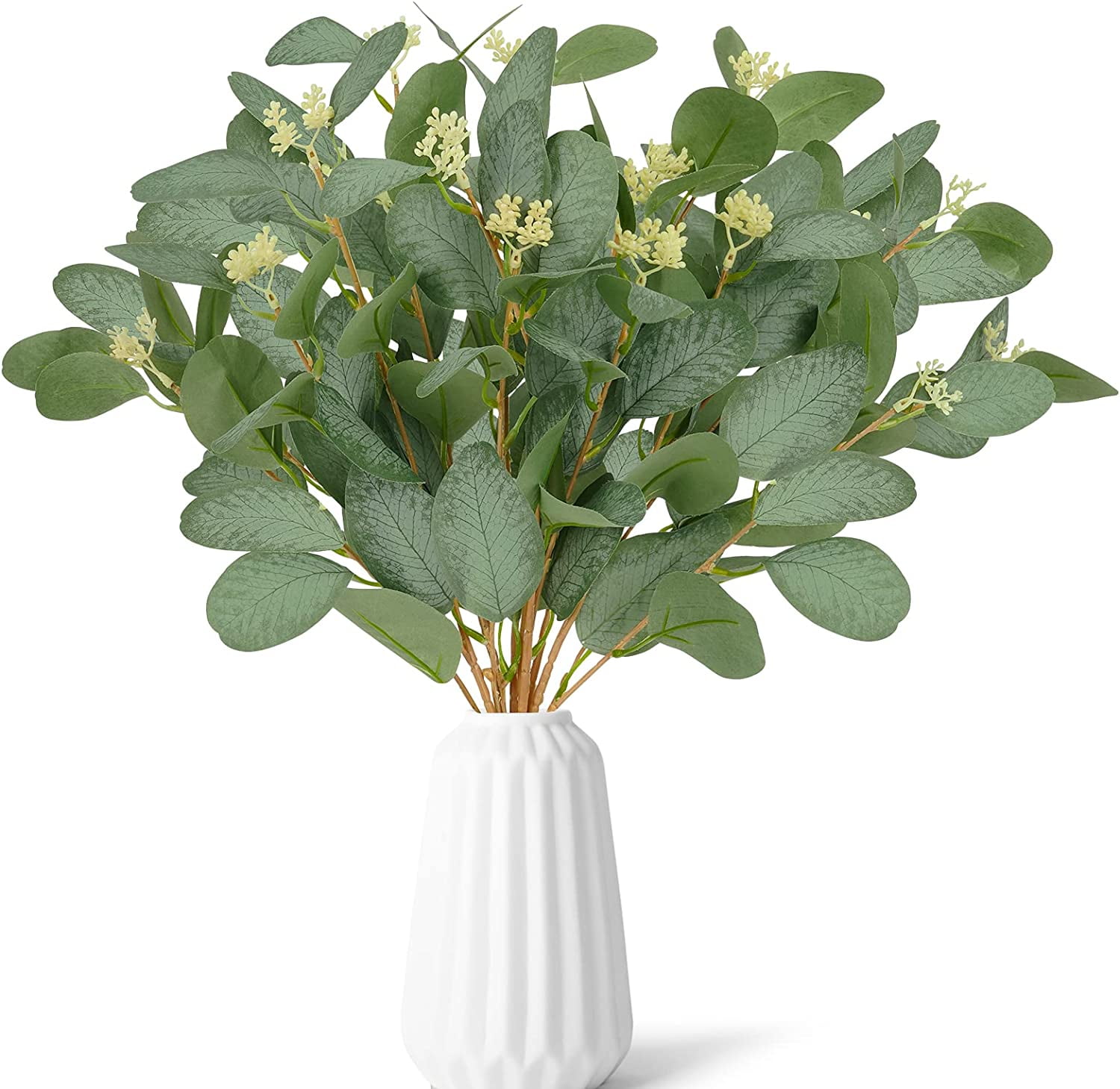 6 Pcs 20” Artificial Eucalyptus Leaves Stems, Green Silk Eucalyptus Leaves Branches Greenery ...