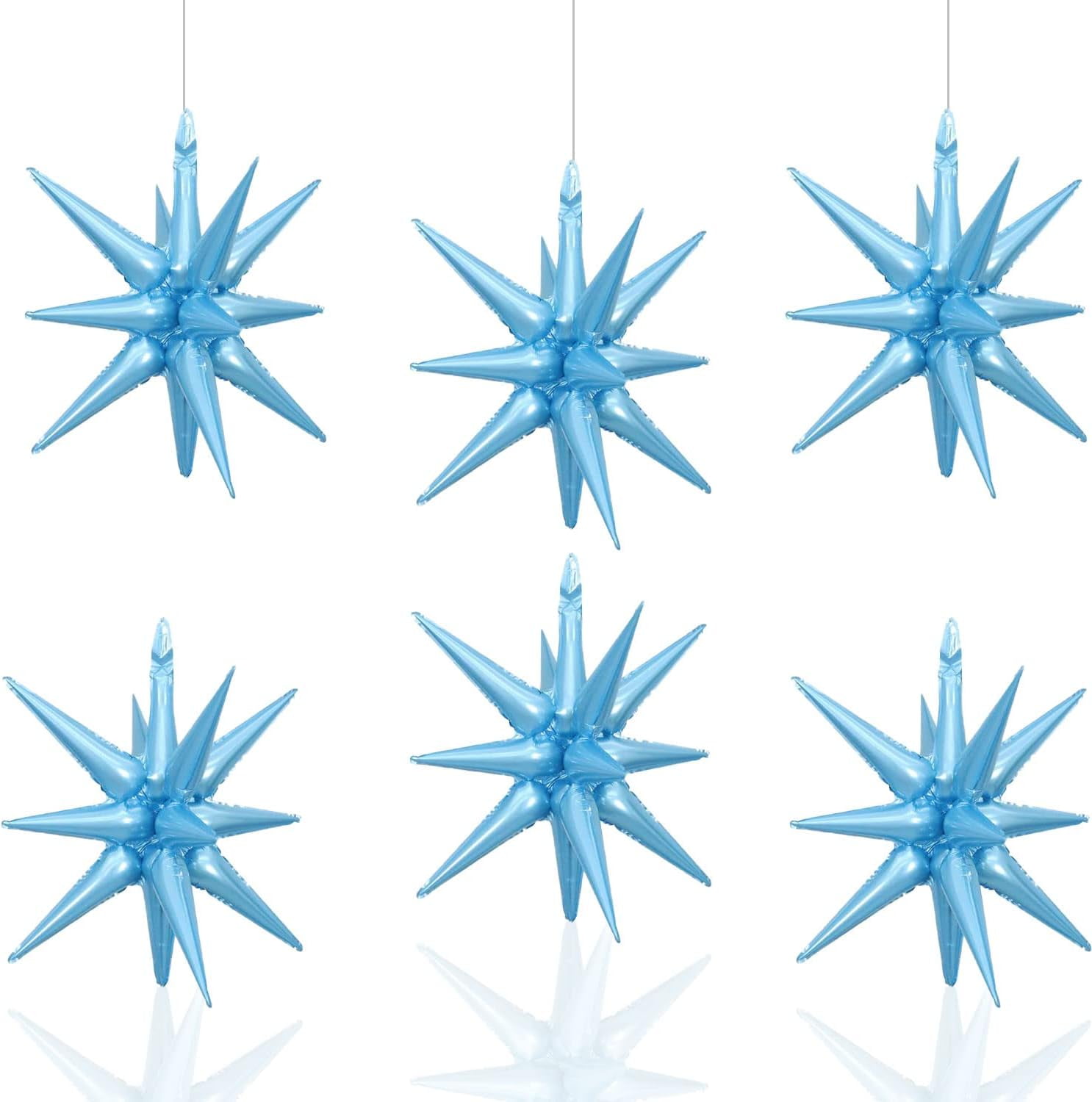 6 Pcs 22-Inch Light Blue Star Balloons | Unique 14-Pointed Design ...