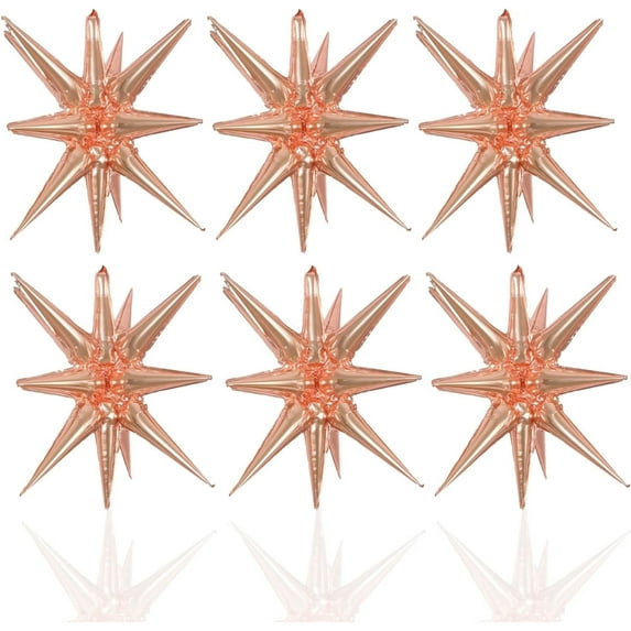 6 Pcs 22-Inch Rose Gold Star Balloons | Unique 14-Pointed Design ...