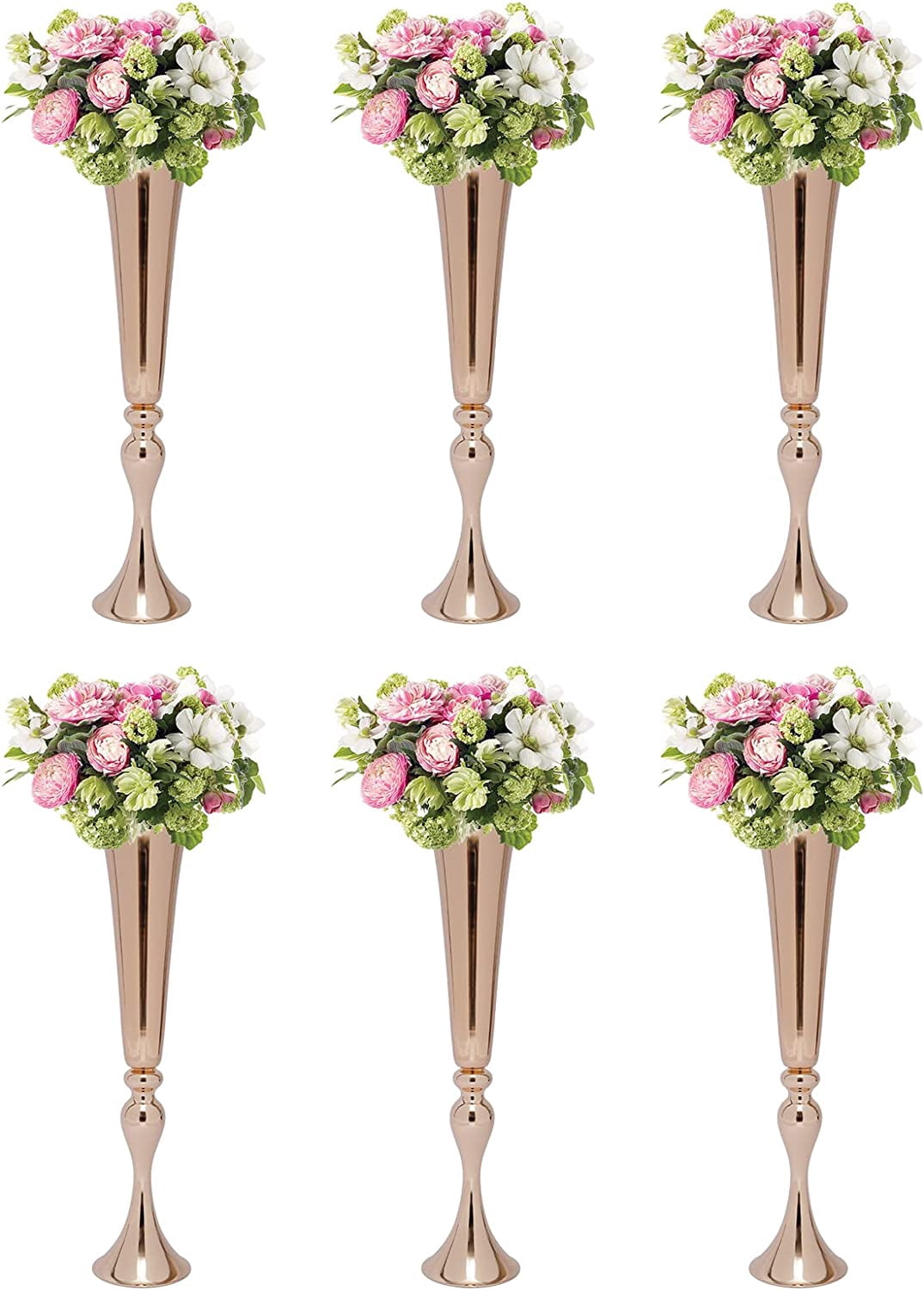 6 Pcs 22 Inch Tall Gold Trumpet Wedding Flower Vases, Metal Versatile ...
