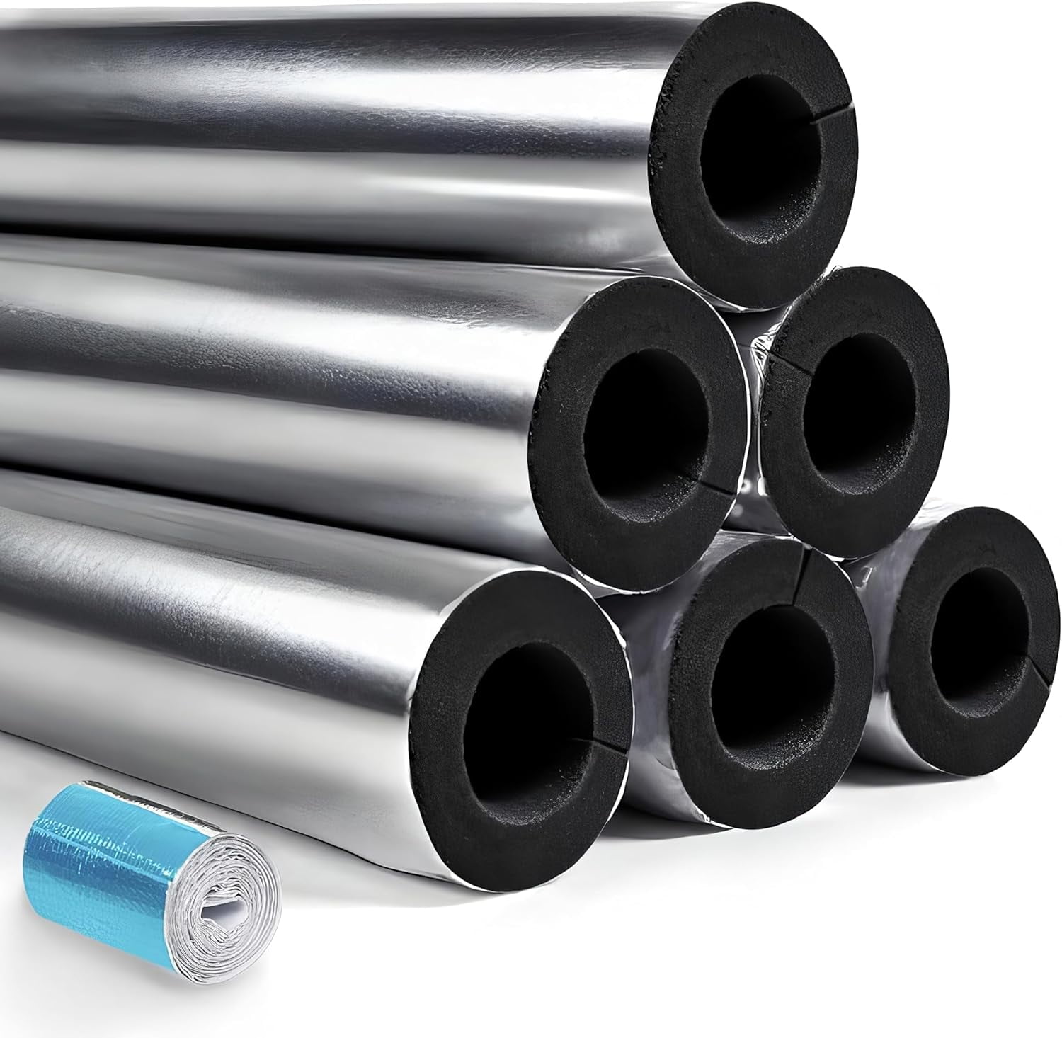 6 Pcs 3/4 Pipe Insulation Foam Tube with Aluminum Tape, 1.3 ft Each ...