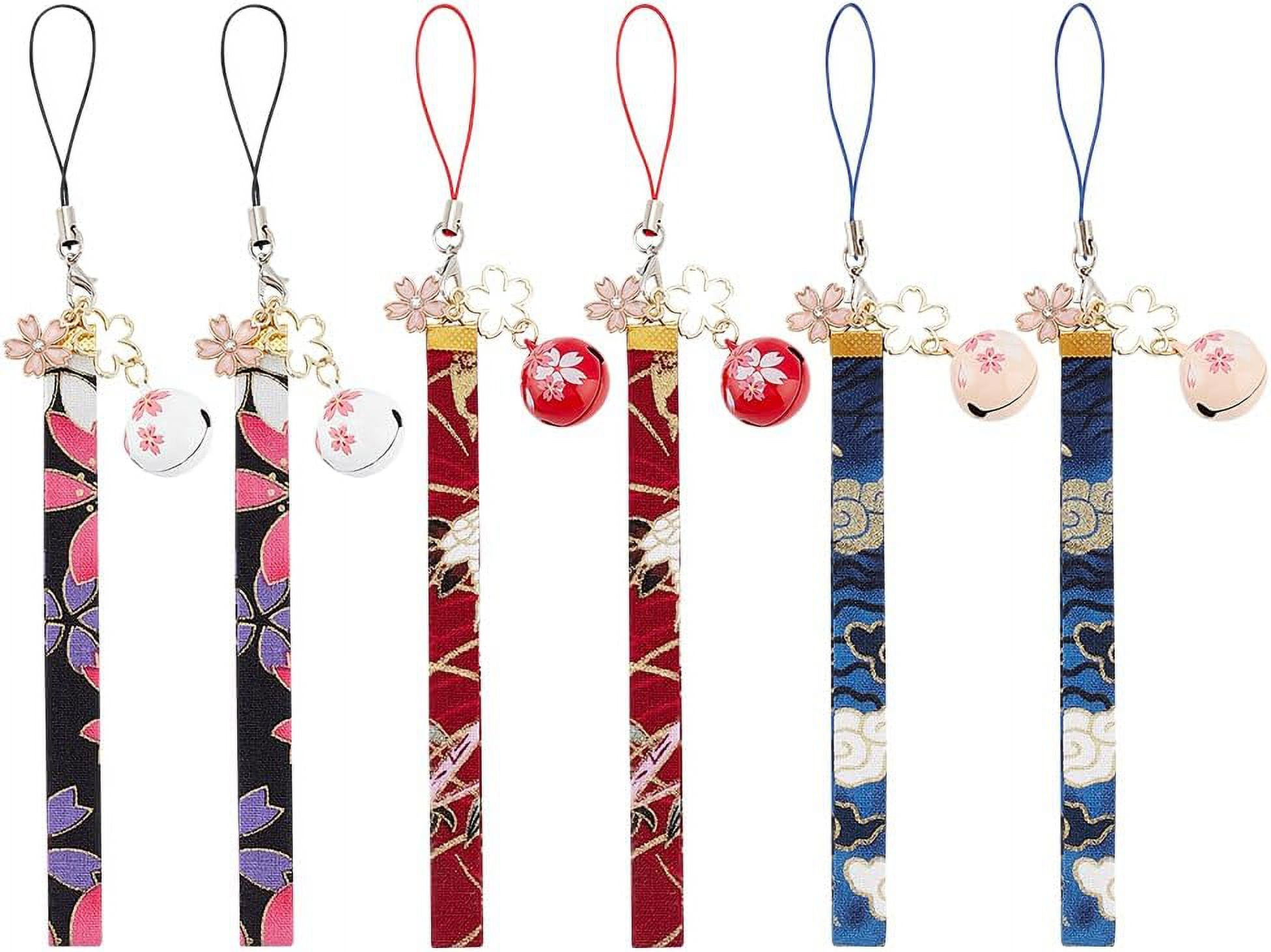 6 Pcs 3-Color Sakura Keychain Pendants Maneki Neko Key Ring Charms ...