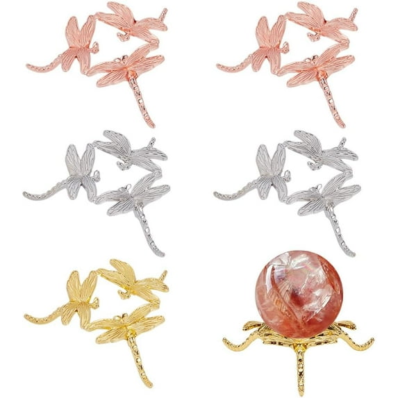 6 Pcs 3 Colors Ball Holder Rack Dragonfly Display Holder Globe Stone ...