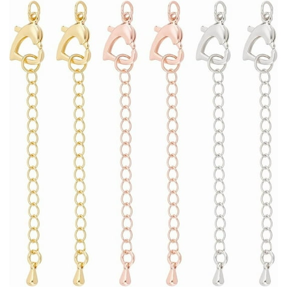 6 Pcs 3 Colors Extender Chains 2.6" Long Brass Necklace Extenders Bracelet Anklet Extension ...