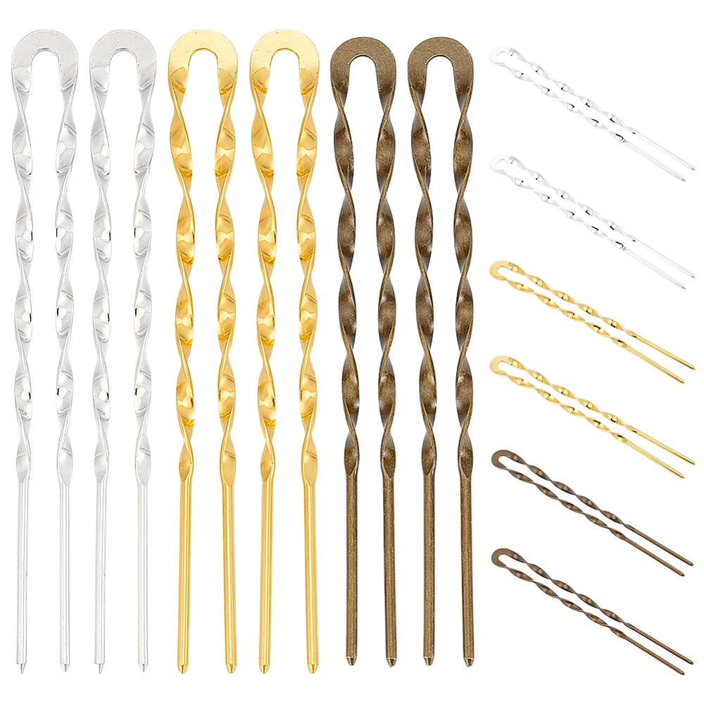 6 Pcs 3 Colors Metal Hair Forks French Twist Hair Pin Sticks Bobby Pin ...