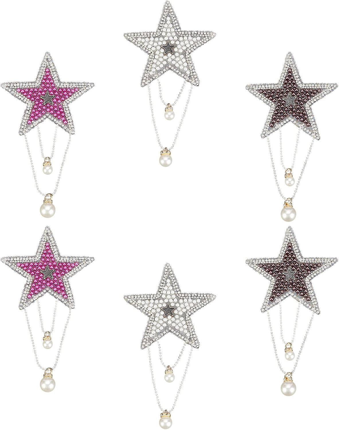 6 Pcs 3 Colors Pentagram Rhinestone Patches Glitter Iron on Patches ...