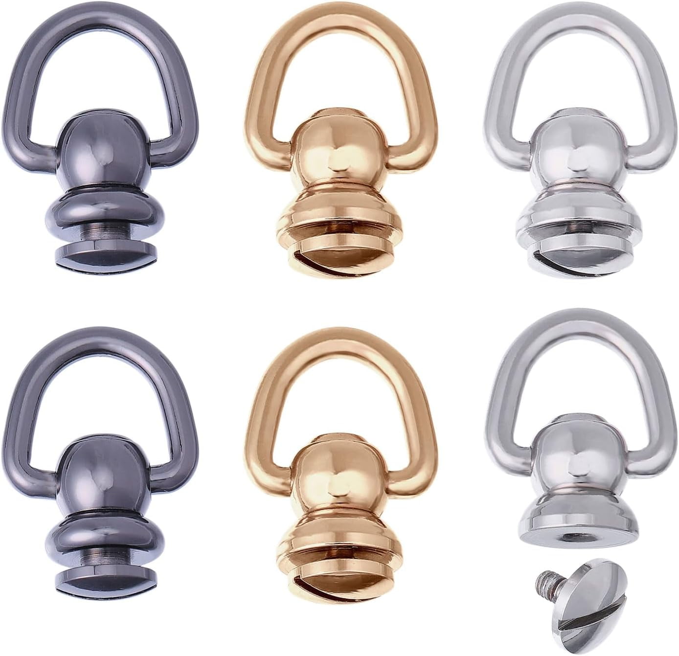 6 Pcs 3 Colors Solid Brass Ball Studs Leather Rivets with D Ring Brass ...