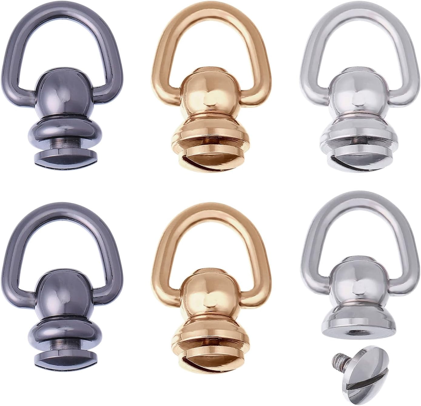 6 Pcs 3 Colors Solid Brass Ball Studs Leather Rivets with D Ring Brass ...