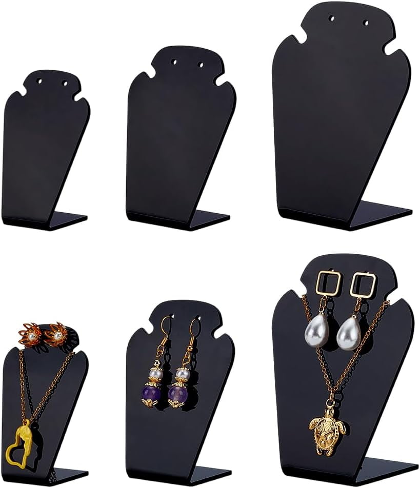 6 Pcs 3 Sizes Acrylic Earing Necklace Displays Stand Black Acrylic ...
