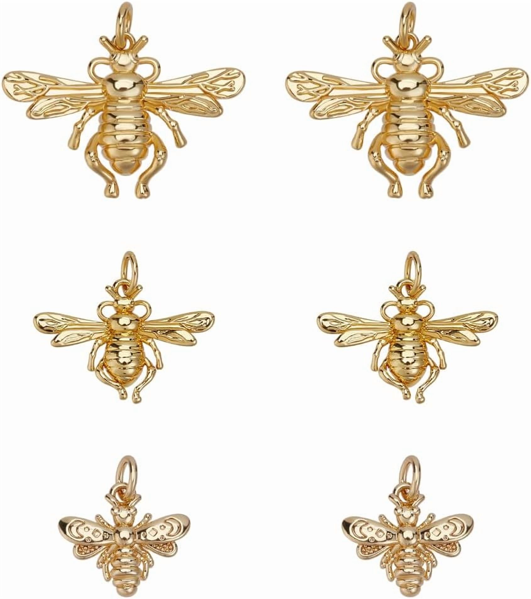 6 Pcs 3 Styles 18K Gold Plated Bee Charms Tiny Bee Brass Charms Metal ...