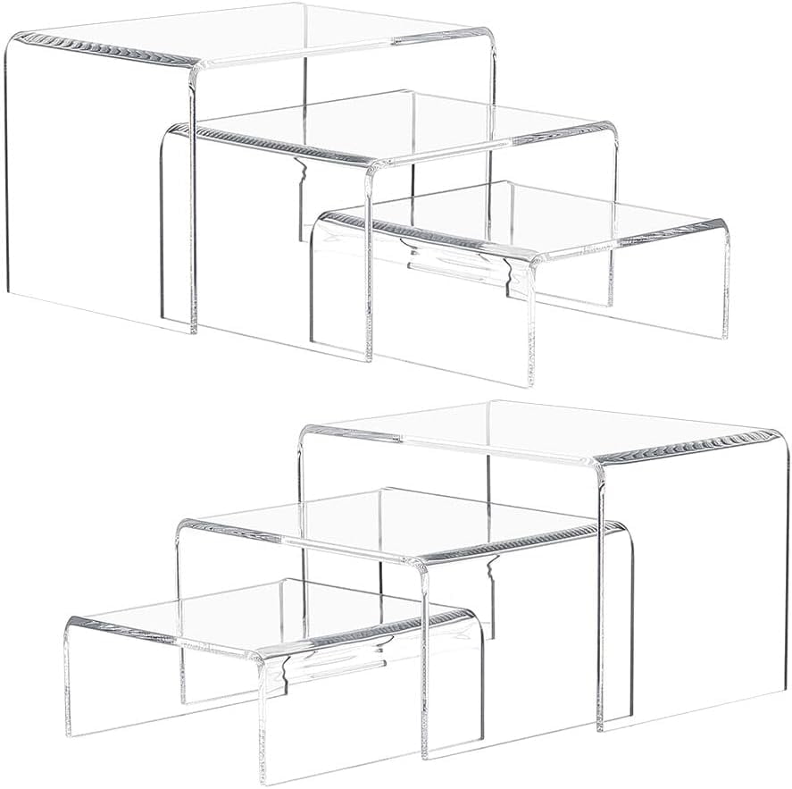 6 Pcs 3-Tier Acrylic Riser Display Shelf Set 3 Sizes Clear Riser Shelf ...